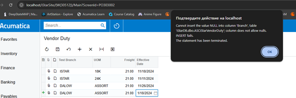 Can not insert null into column Acumatica Expert Can not insert null into column Acumatica Expert